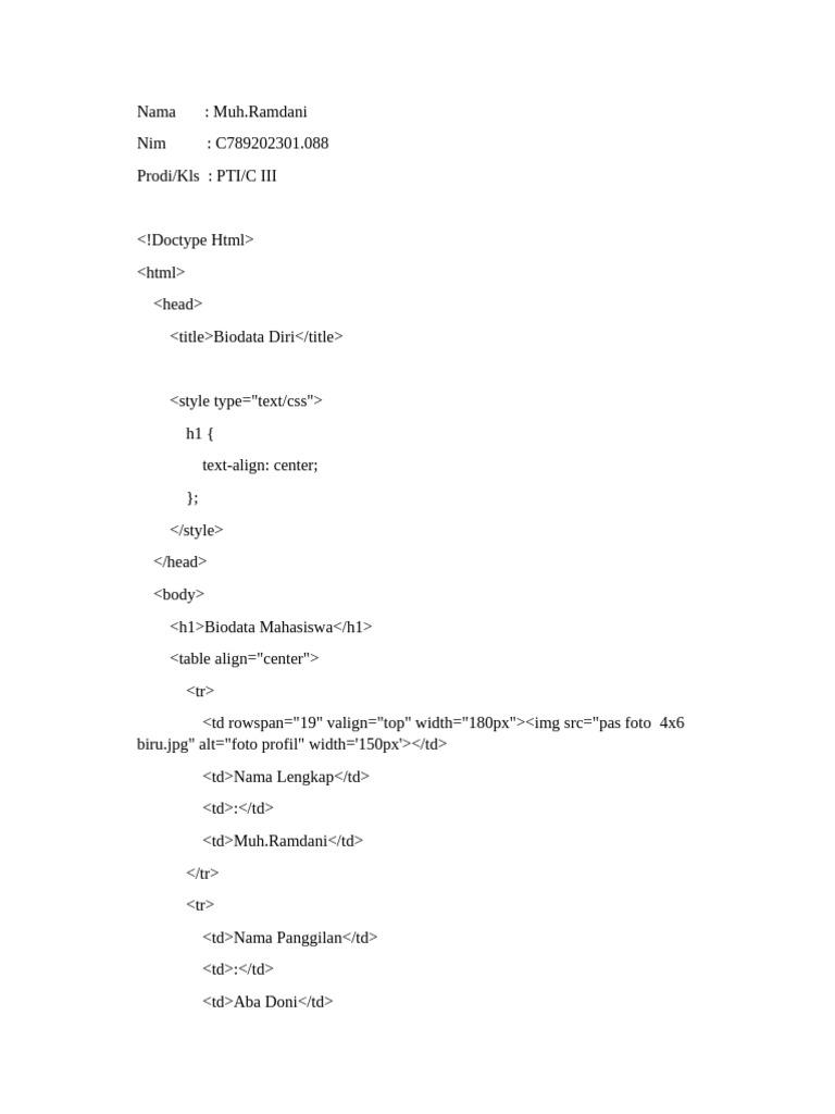 HTML Biodata | PDF | Karier & Perkembangan