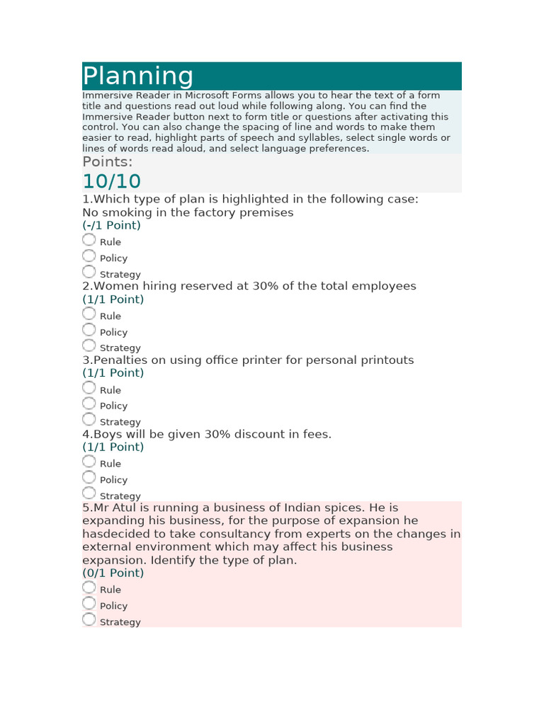 Planning Quiz | PDF | Career & Growth | Business