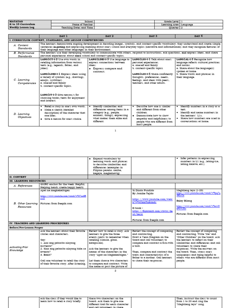 LES Language1 Q2 Wk4 v2 | PDF | Vocabulary | Curriculum