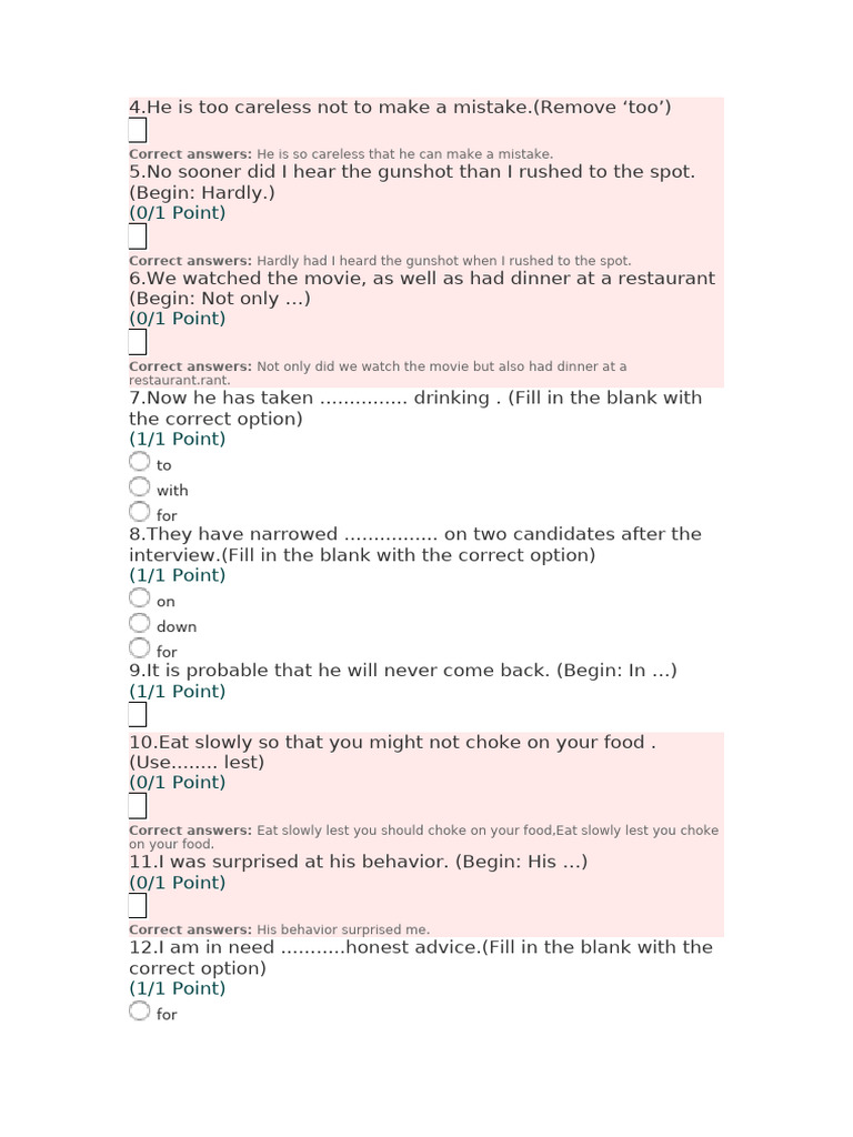 Grammar and Sentence Correction Exercises | PDF