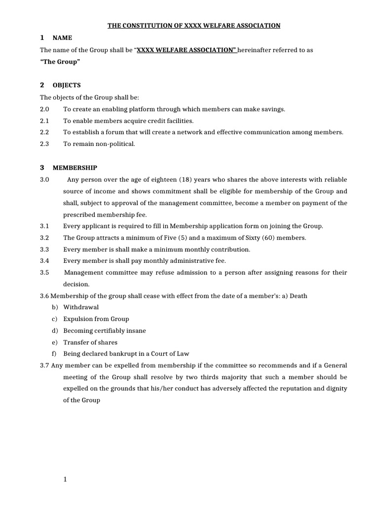 Welfare For Savings Credit Constitution Template | PDF | Committee | Liquidation