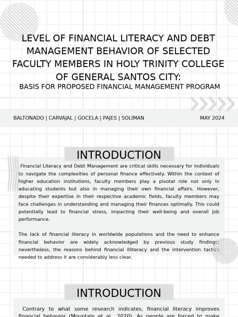 Level of Financial Literacy and Debt Management Behavior of Selected ...