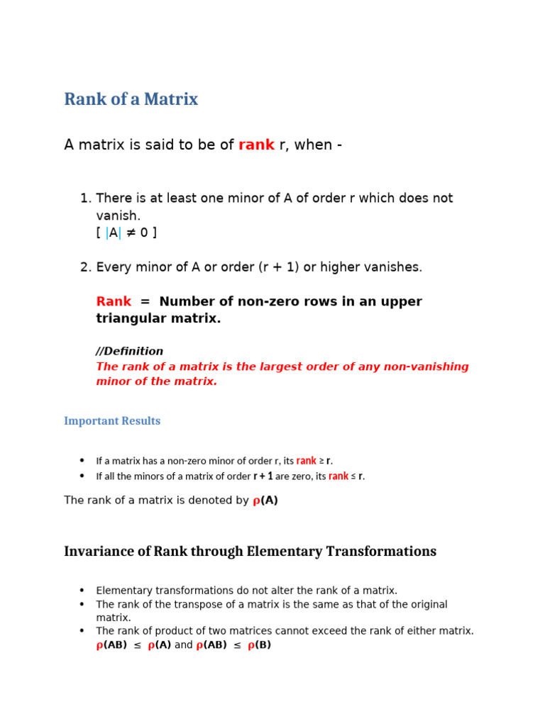 Rank of a Matrix | PDF