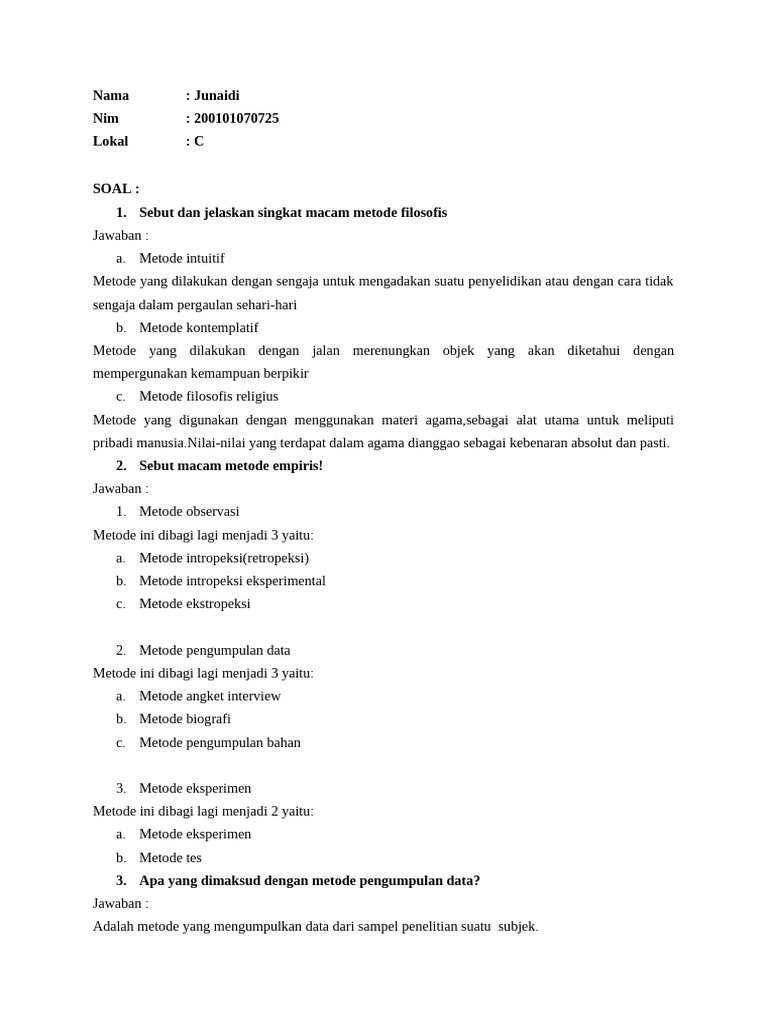 Junaidi Lokal C Tugas Metode Penyelidikan Psikologi | PDF | Sains & Matematika
