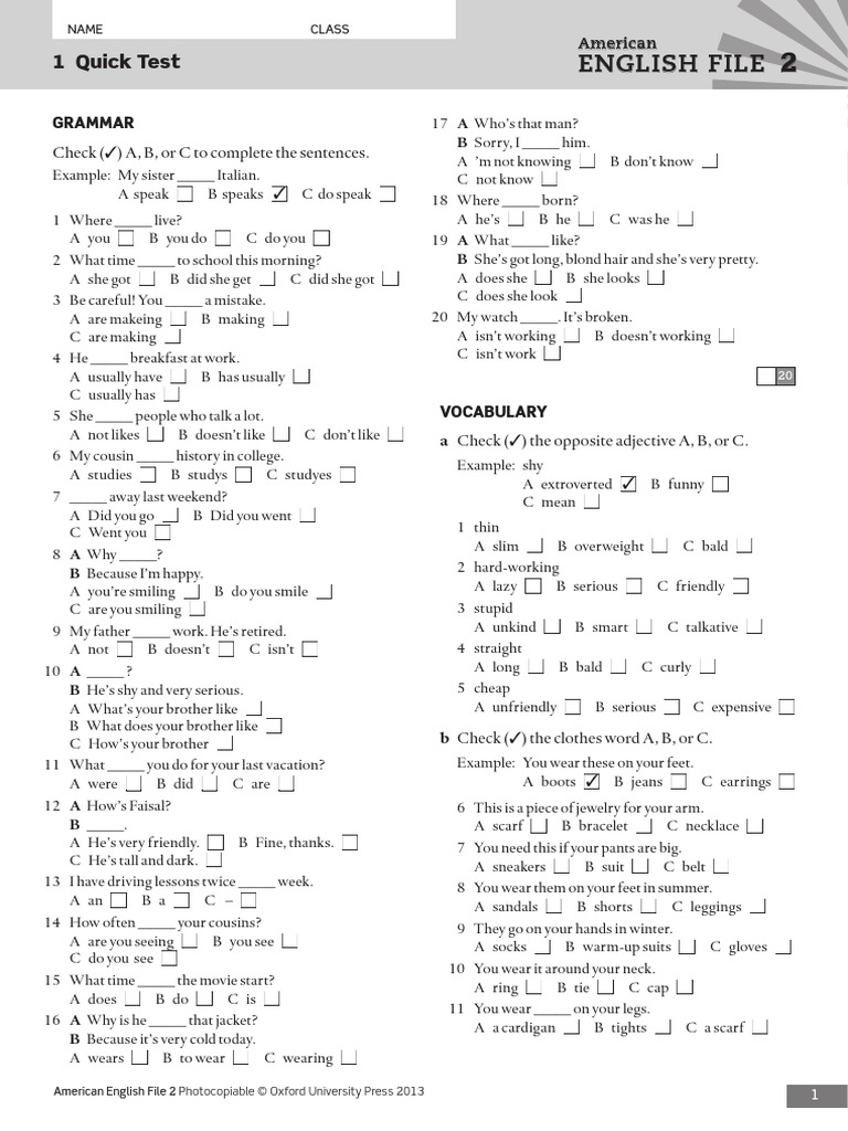 AEF2-File1-Quick-Test (WWW - Languagecentre.ir) | PDF | Clothing