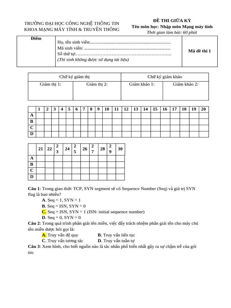 MMT GiuaKy 2020 DapAn | PDF