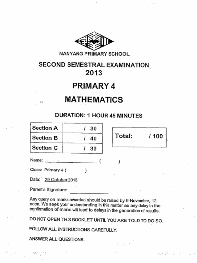 Java Samples P4 Maths SA2 2013 Nanyang | PDF