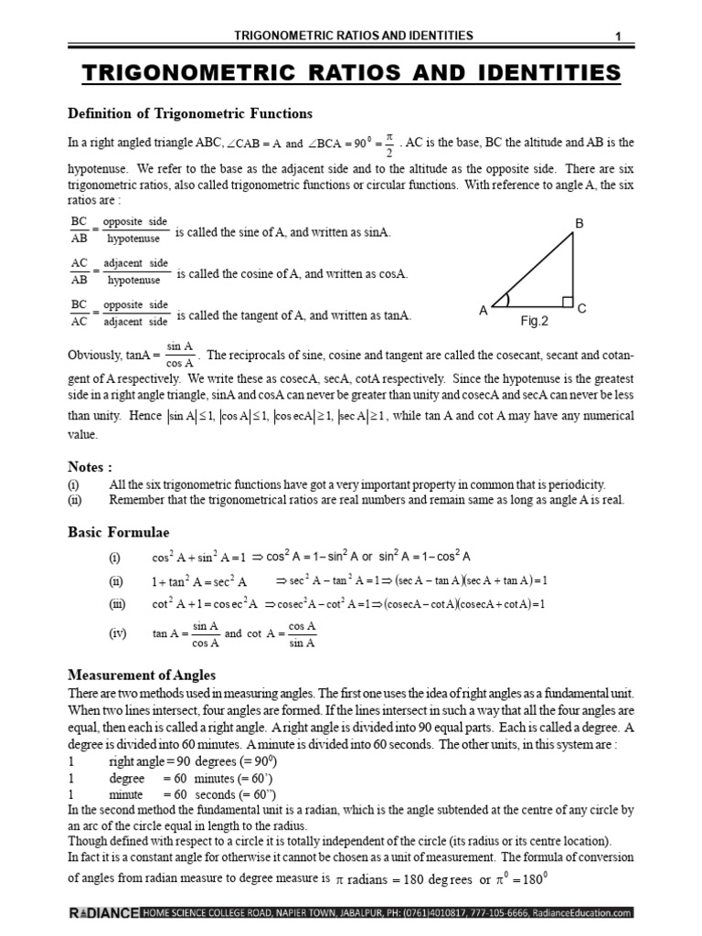 3-Trigonometric Ratio and Identities | PDF | Trigonometric Functions ...