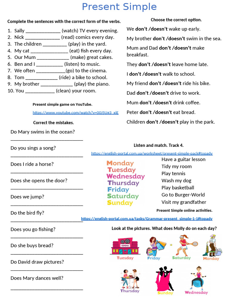 Present Simple Activities With Listening and Speak Grammar Drills ...