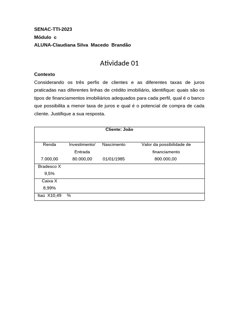 TTI-Módulo C - Atv 01 | PDF | Juros | Economias