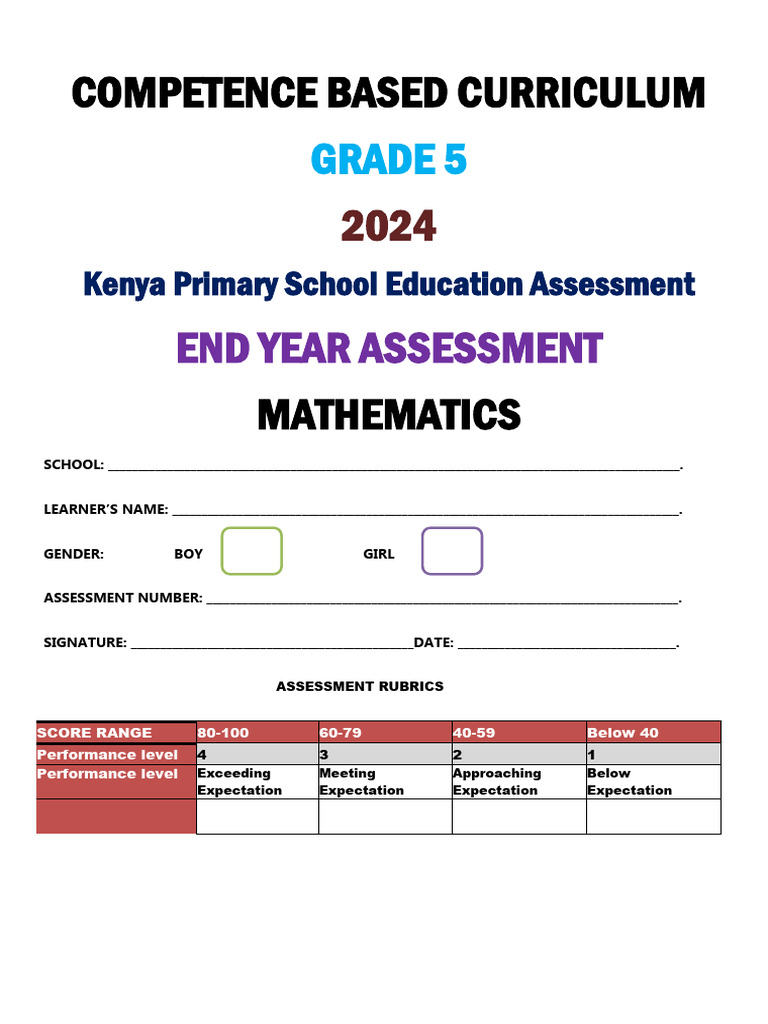 3408 Grade 5 Mathematics End of Term 3 Examination 2024 PDF Format ...