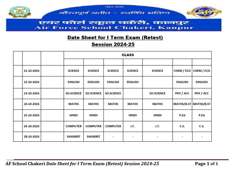 Date Sheet For I Term Exam Retest October 2024 | PDF | Technology ...