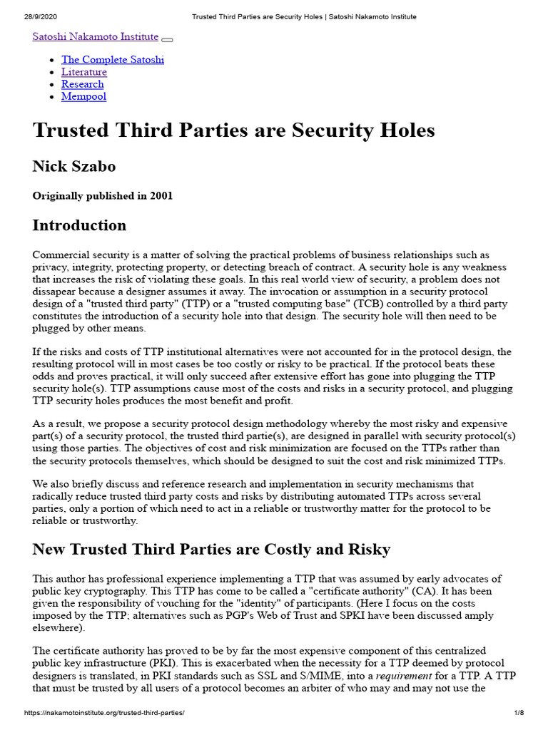 Trusted Third Parties Are Security Holes | PDF | Public Key Certificate ...
