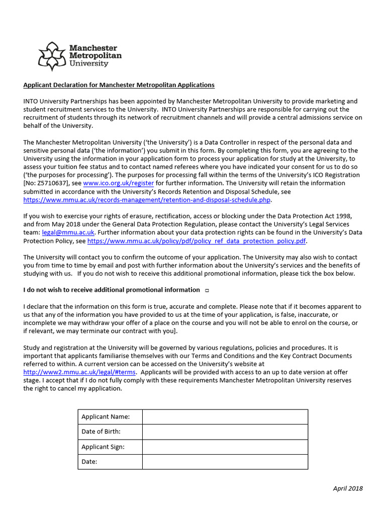 MMU Applicant Declaration Form | PDF | Justice | Crime & Violence
