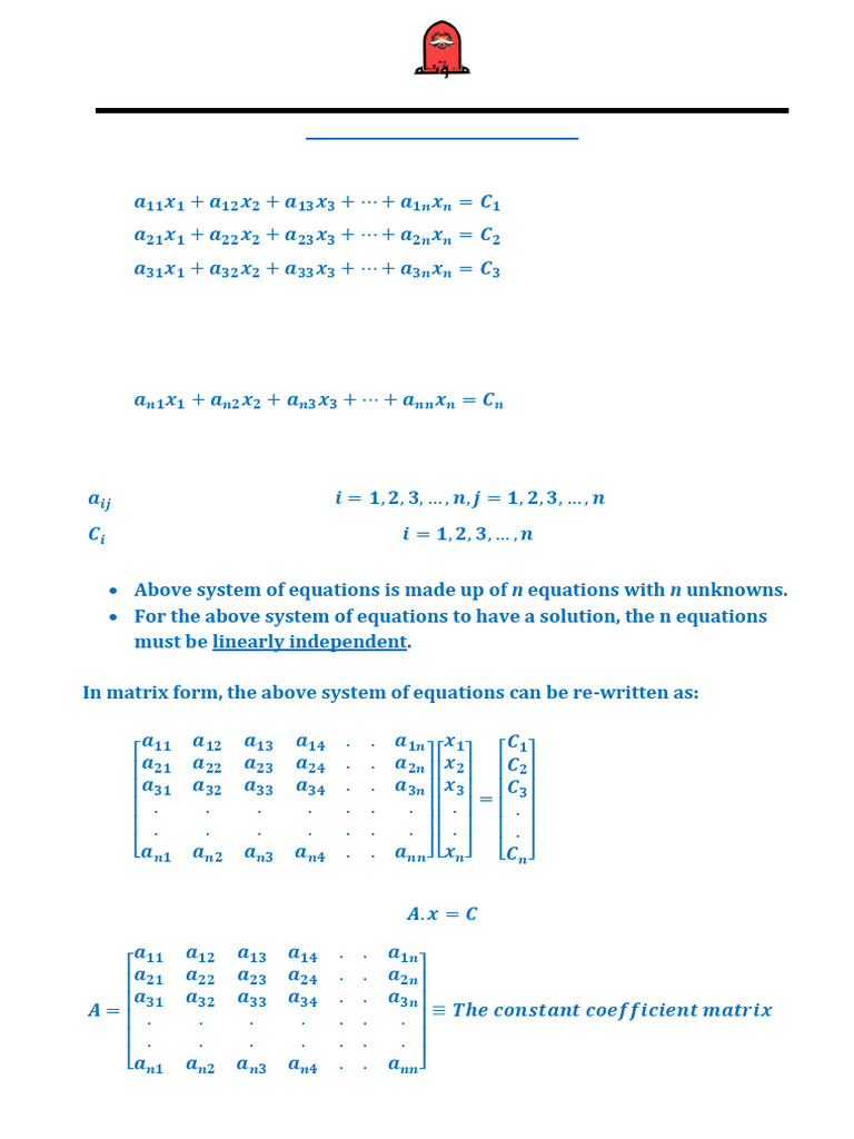 Lecture Notes - Linear Algebraic Equations | PDF | Numerical Analysis ...