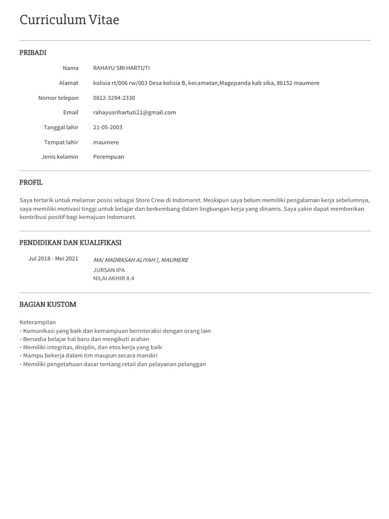CV Rahayu Sri Hartuti #1 | PDF