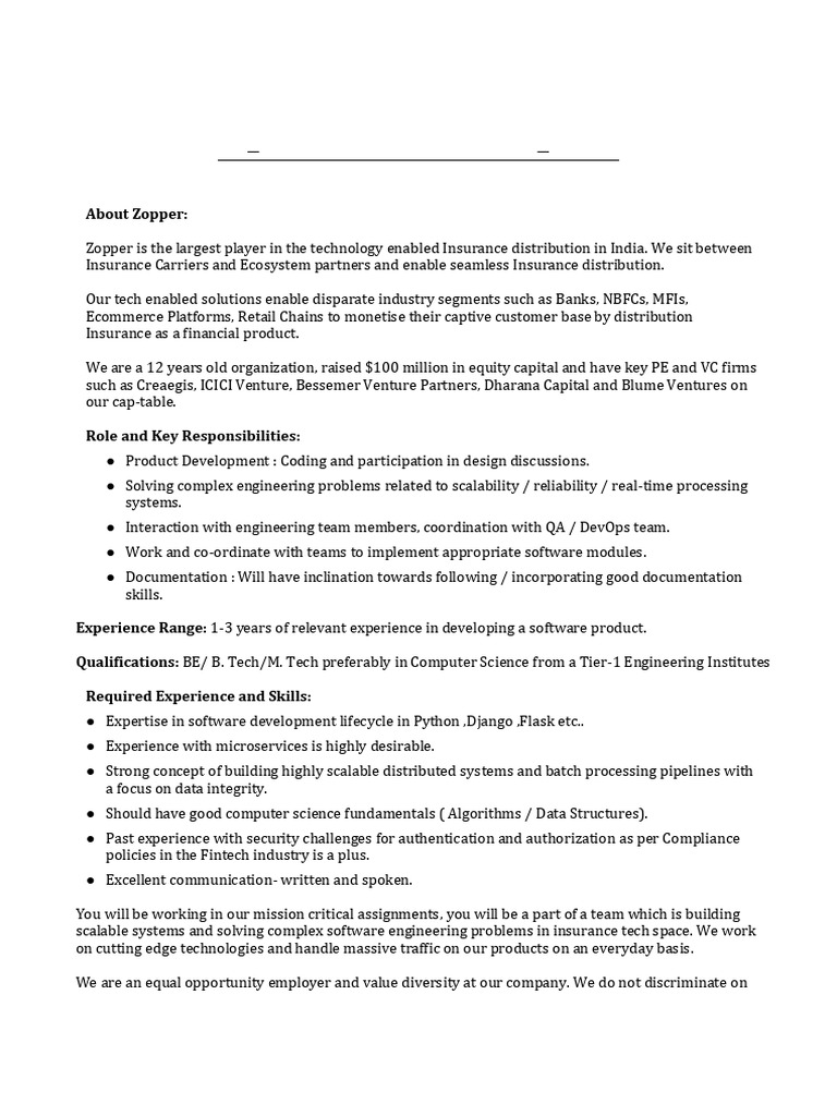 JD-Software Engineer (Backend) - Zopper | PDF | Computing