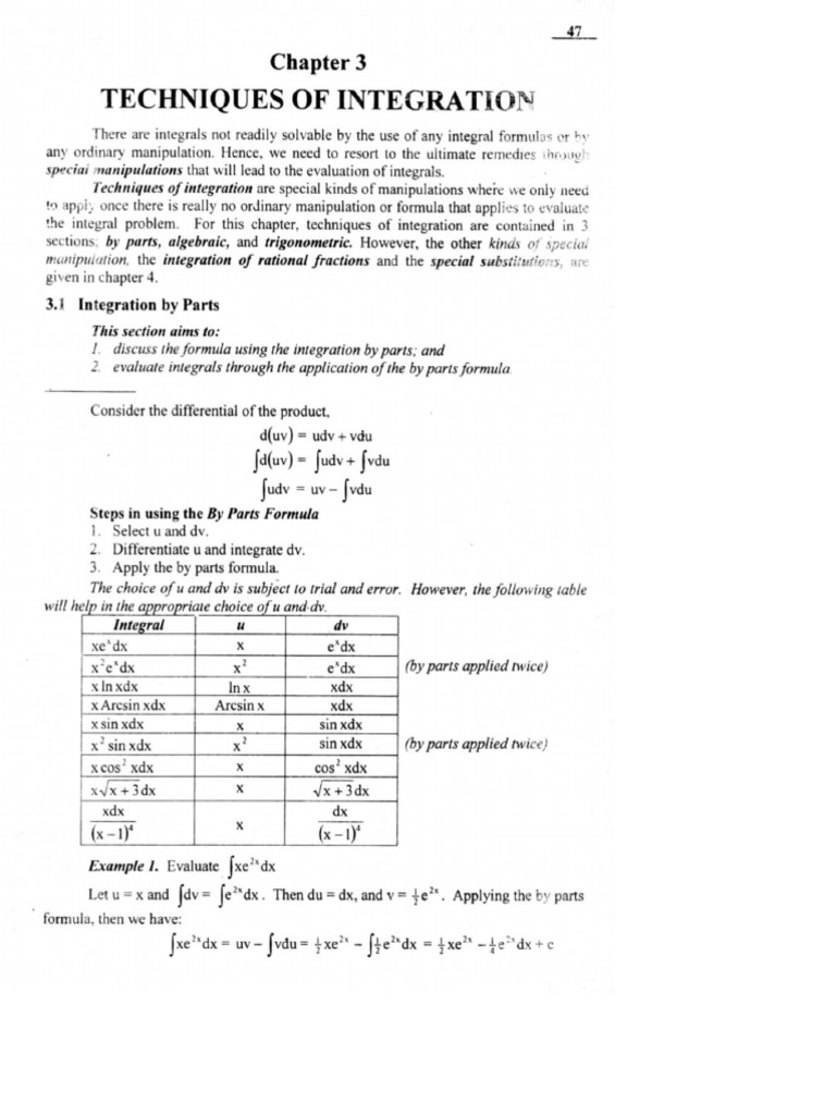 Techniques of Integration - Integration by Parts | PDF
