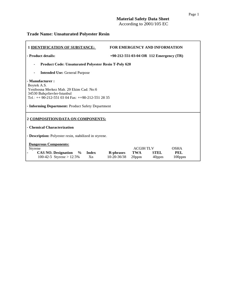 Material Safety Data Sheet T-Poly 620 | PDF | Water | Firefighting