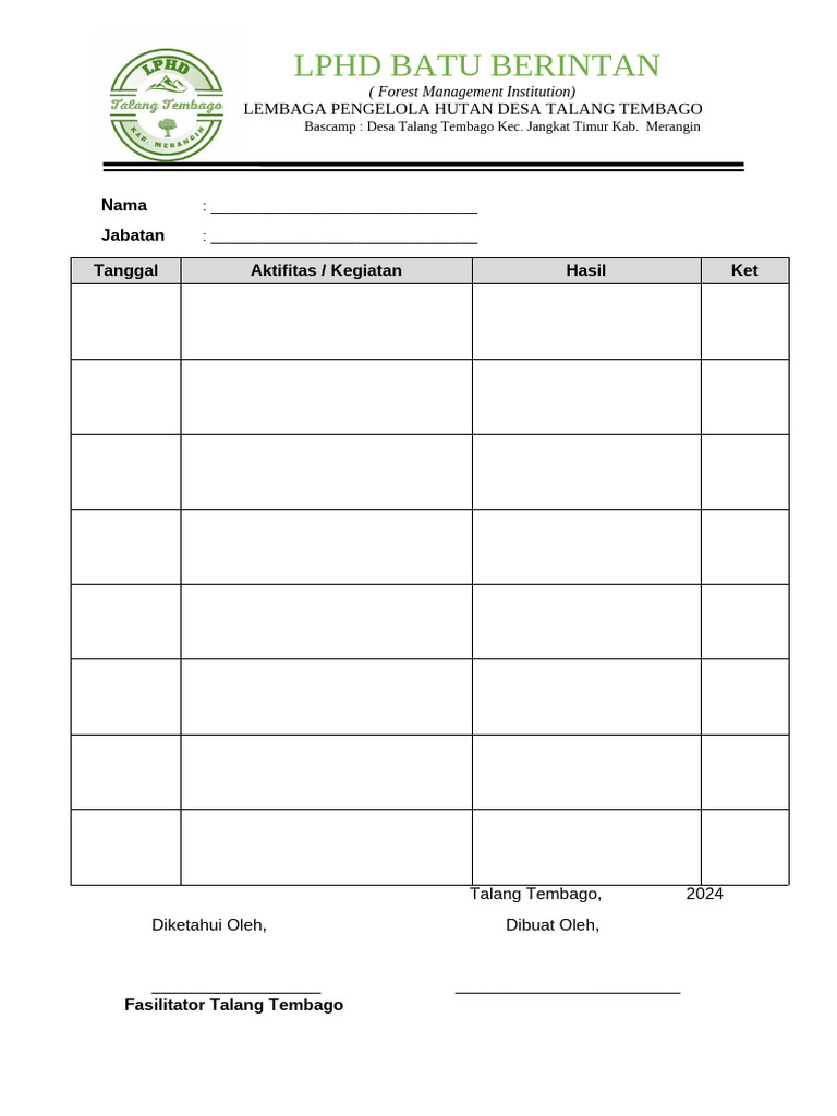 Contoh Format Timesheet Untuk Insentif LPHD | PDF