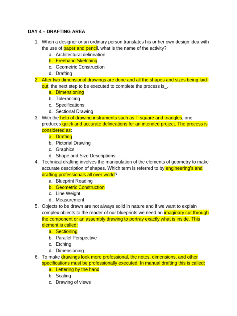 Day 4 - Drafting Area Answer Keys | PDF | Technical Drawing | Drawing