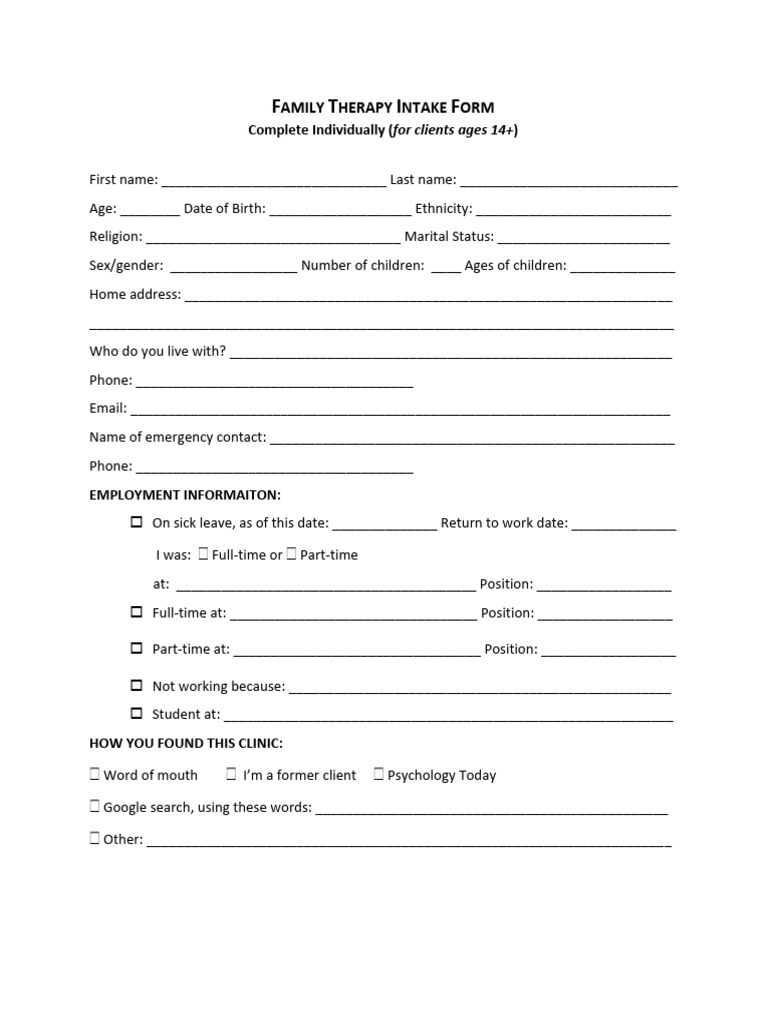 Family-Therapy-Intake-Form | PDF | Psychiatry | Psychology
