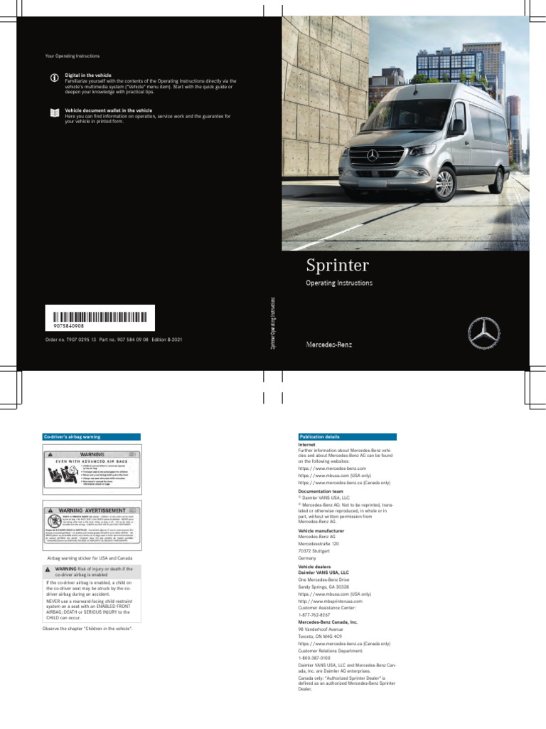 2021 MB Sprinter Owners Manual E4M MBUX | PDF | Safety | Mercedes Benz