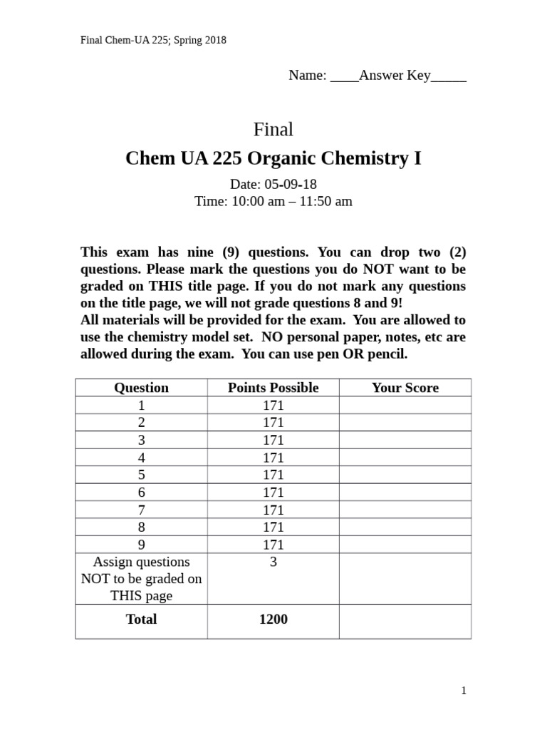 Final 2018 Answer Key.docx (1) | PDF | Alkene | Polymerization