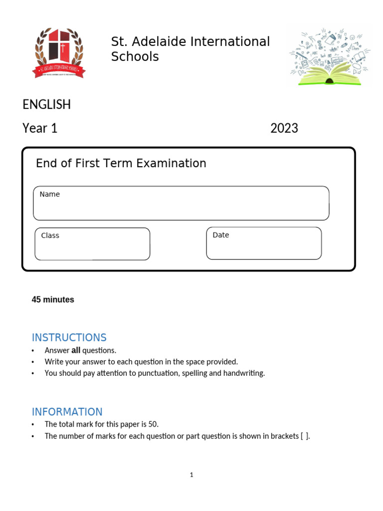 year 2 English end of term 1 2023 | PDF | Plural | Wound