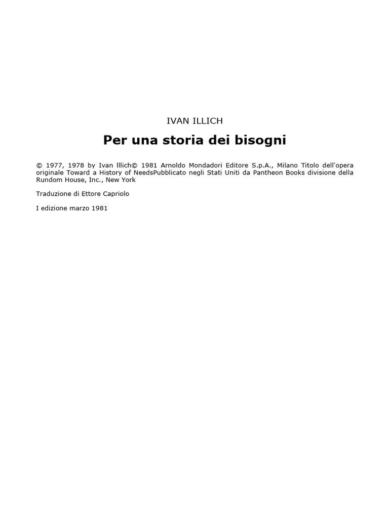 Per Una Storia Dei Bisogni | PDF