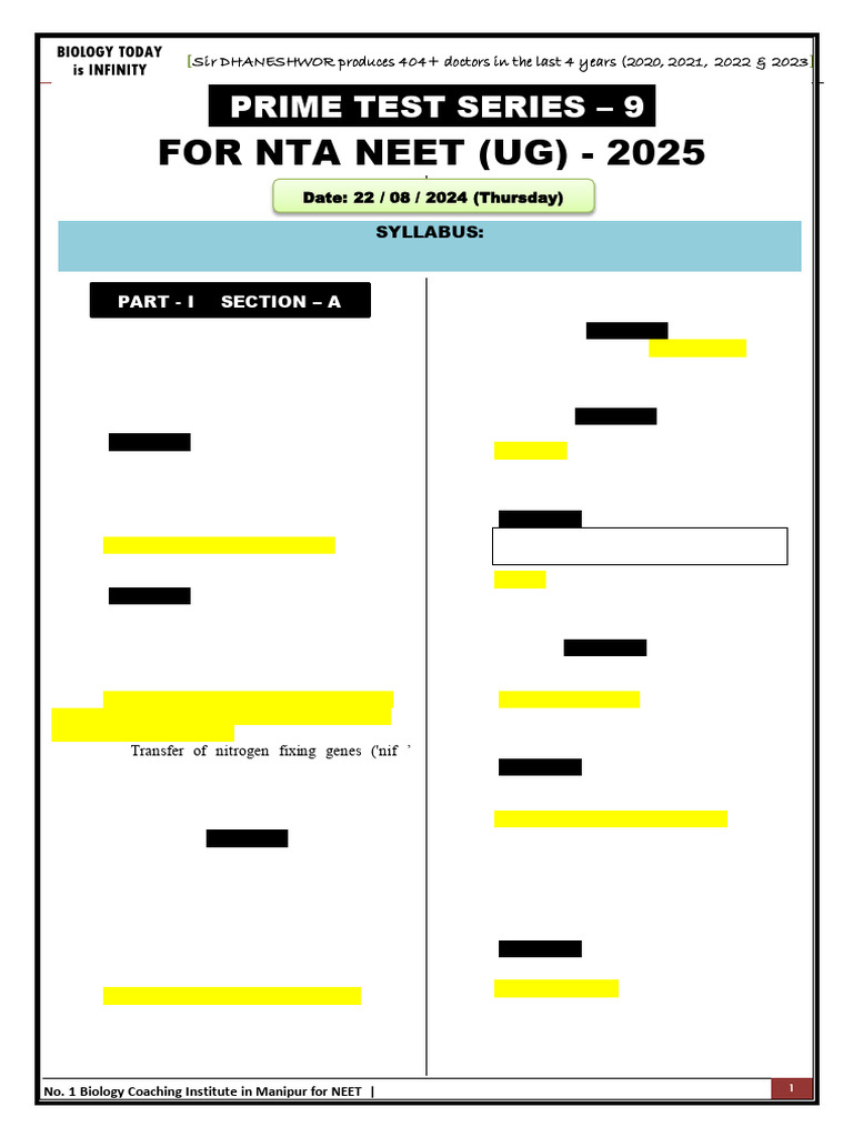 Ans Key Prime Test - 9 | PDF | Cellular Respiration | Mitochondrion