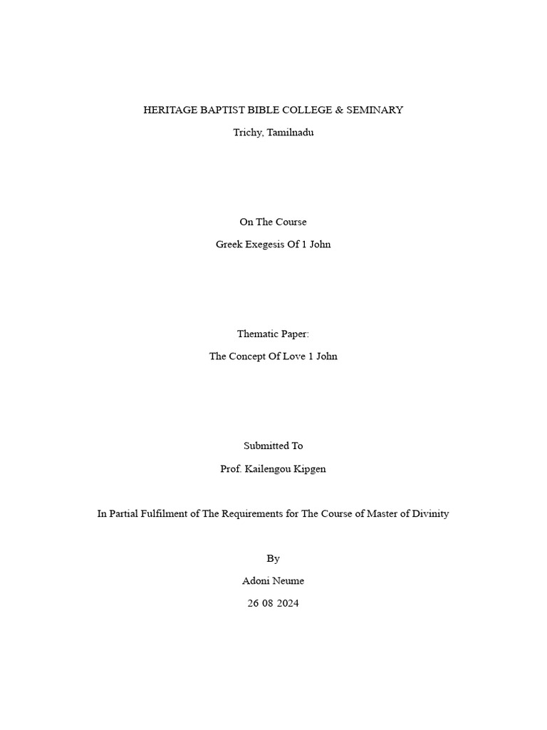 The Concept of Love in 1 John | PDF | First Epistle Of John | Love