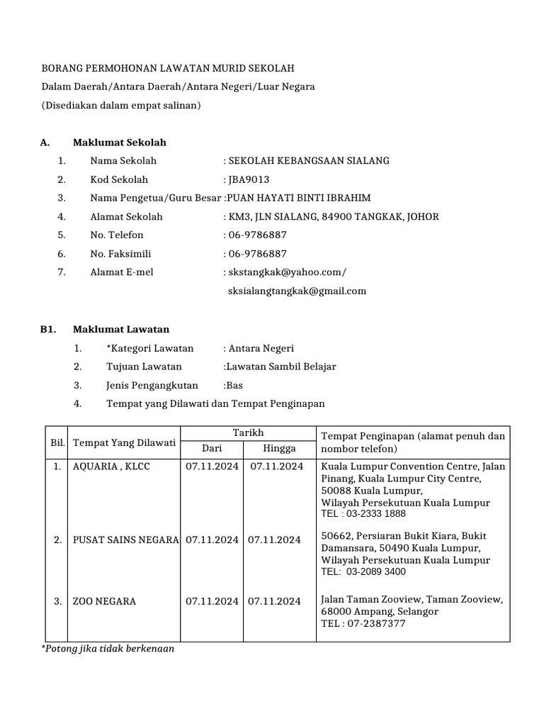 BORANG PERMOHONAN LAWATAN MURID SEKOLAH Donee | PDF