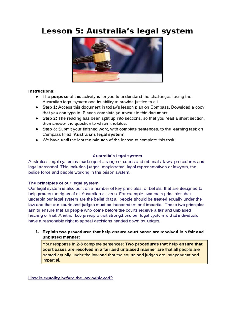 Lesson 4_ Australia's legal system | PDF | Judge | Bail