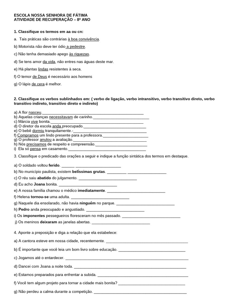 Atividade rec 1 bim 8 ano | PDF