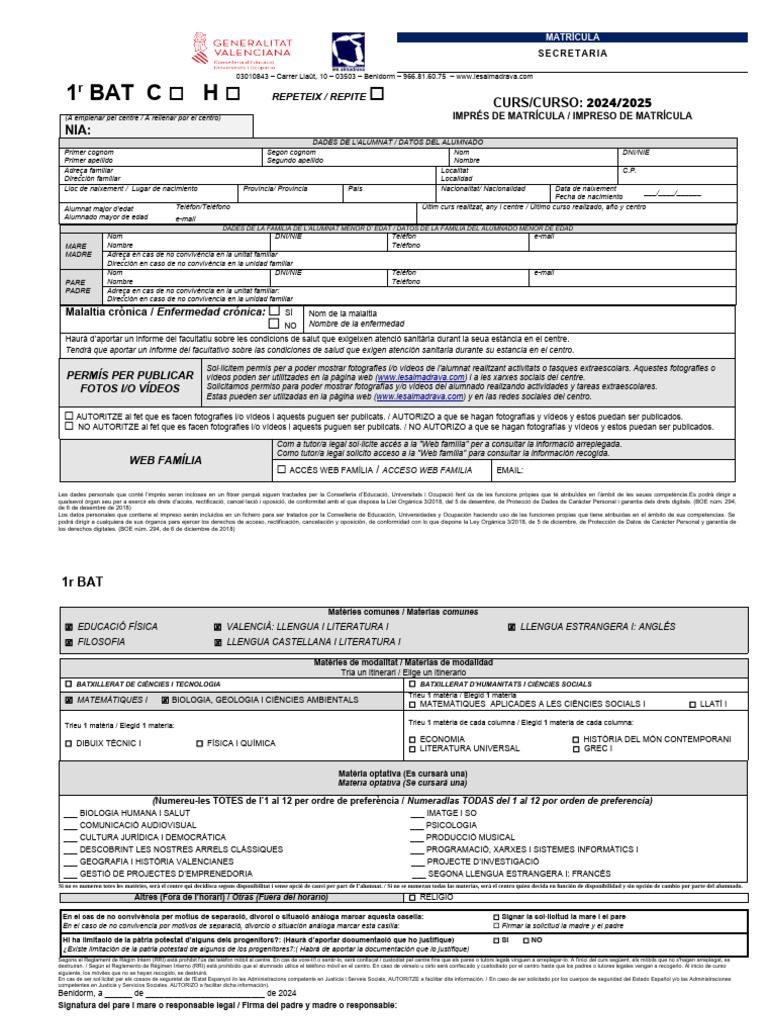 Matricula 1bat 24 25 | PDF