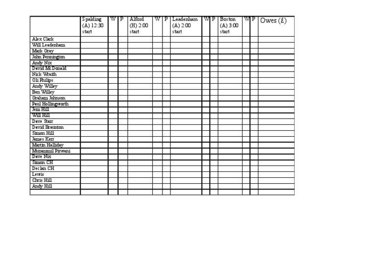 Spalding Match Schedule and Player List | PDF