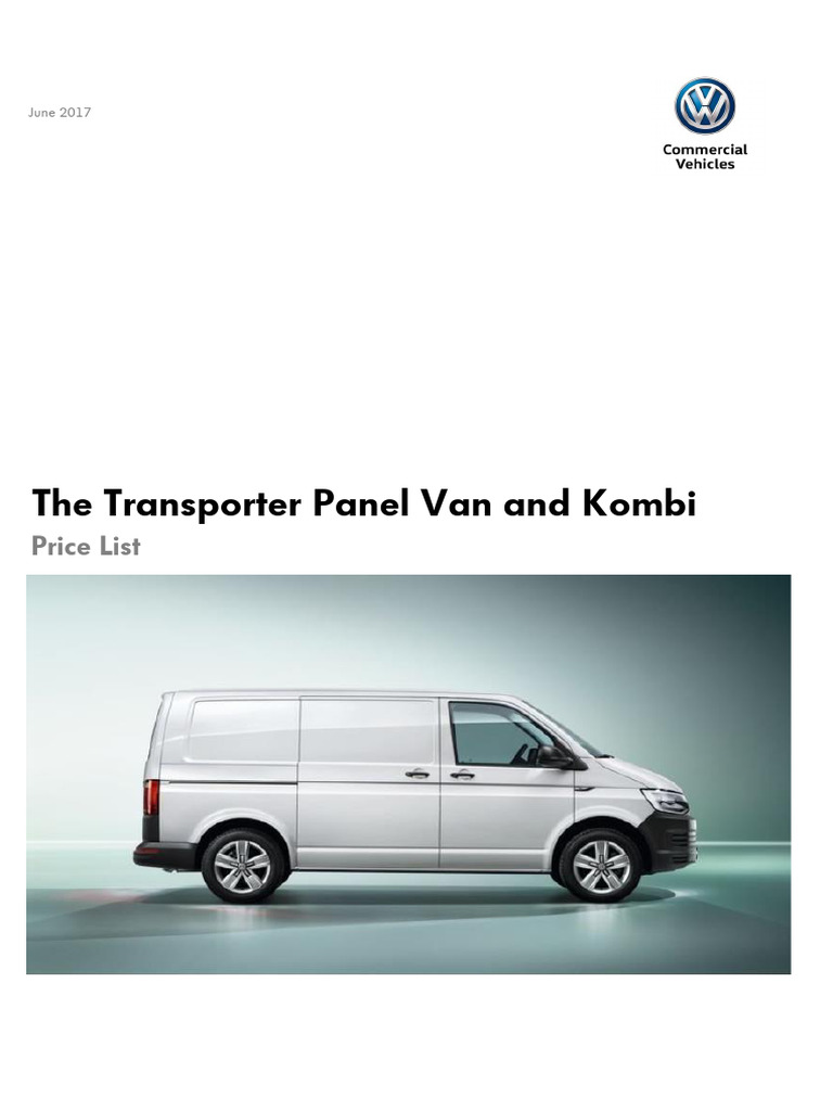 VW Transporter Vans Price List | PDF | Wheeled Vehicles | Vehicle Technology
