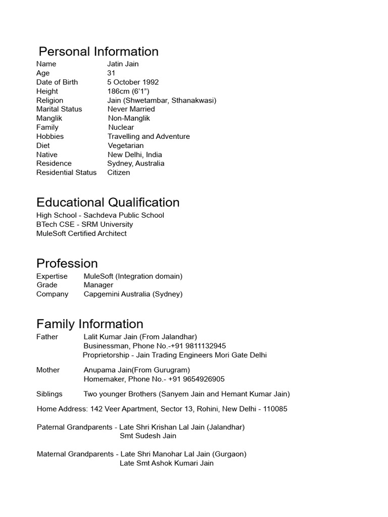 Jatin Bio Data | PDF