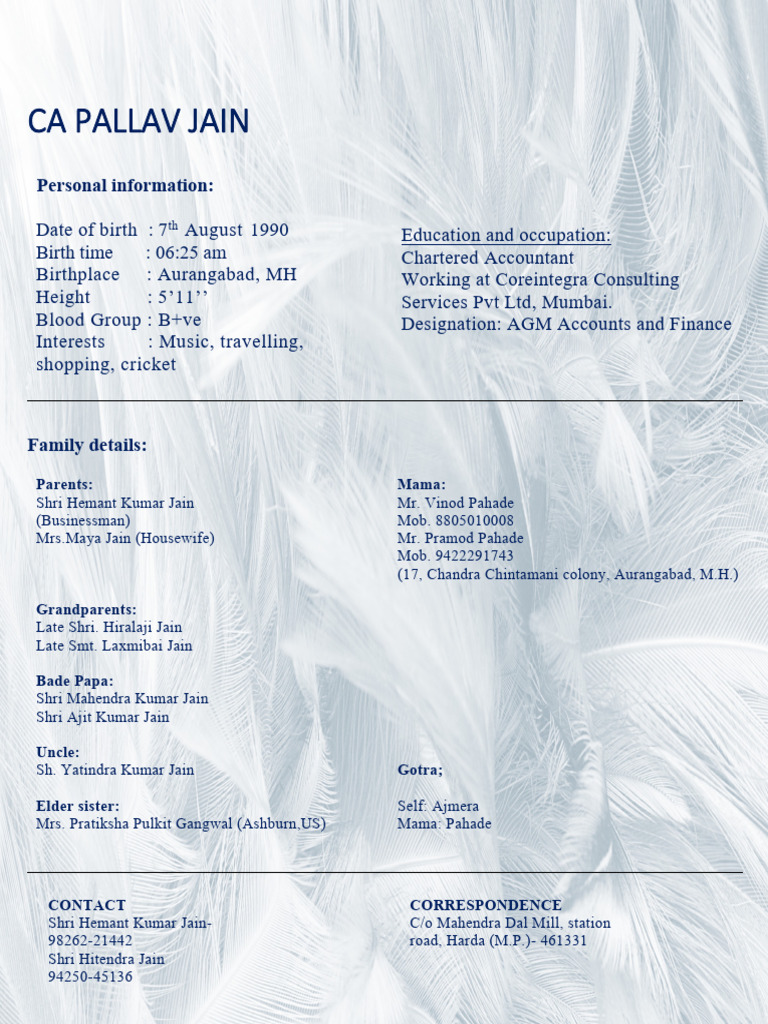 Biodata - Pallav Jain | PDF