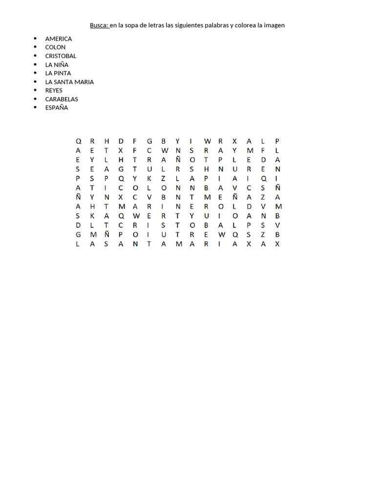 Sopa de letras: Descubrimiento de América | PDF