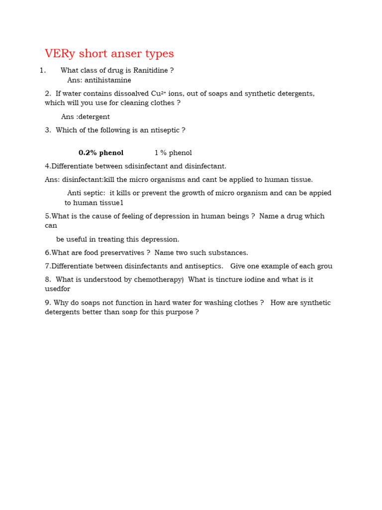 Very Short Anser Types: 0.2 % Phenol | PDF | Wellness
