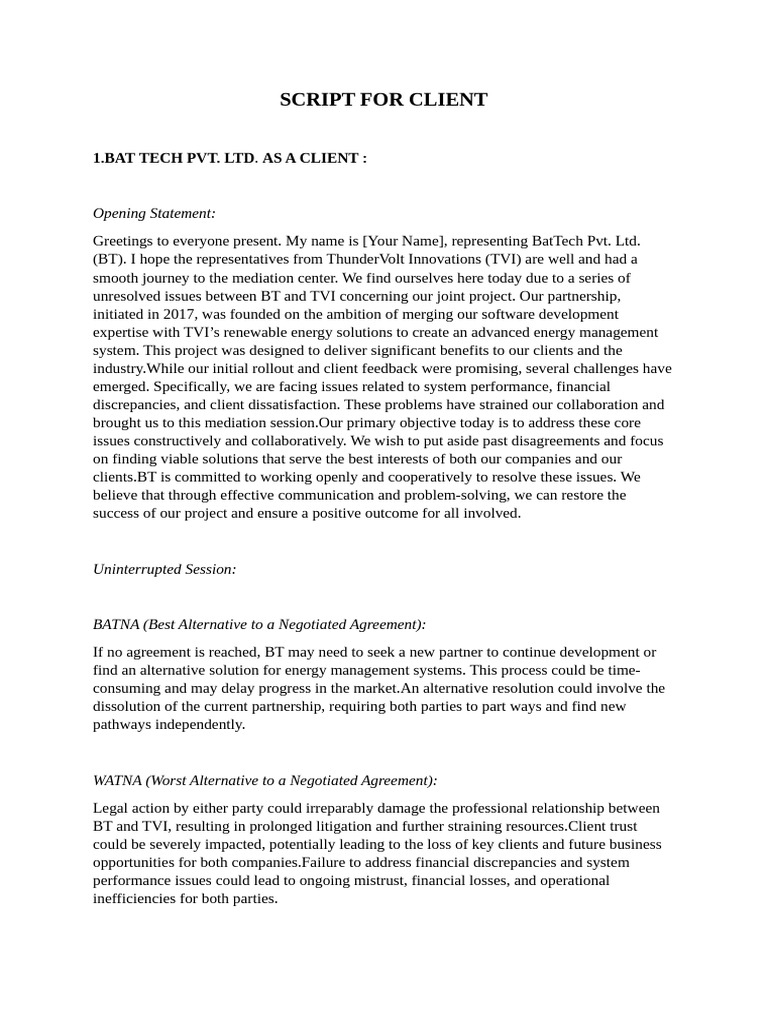 Script for Client Problem A | PDF | Mediation