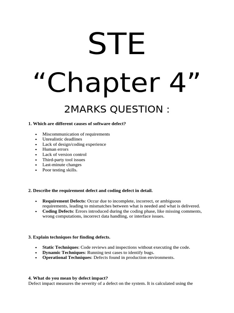 STE Question Bank Chapter4 | PDF | Software Testing | Performance Indicator
