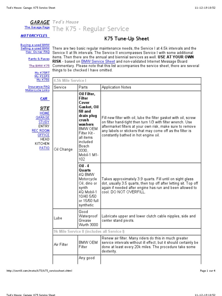 K75 Service Sheet | PDF | Motor Oil | Pump