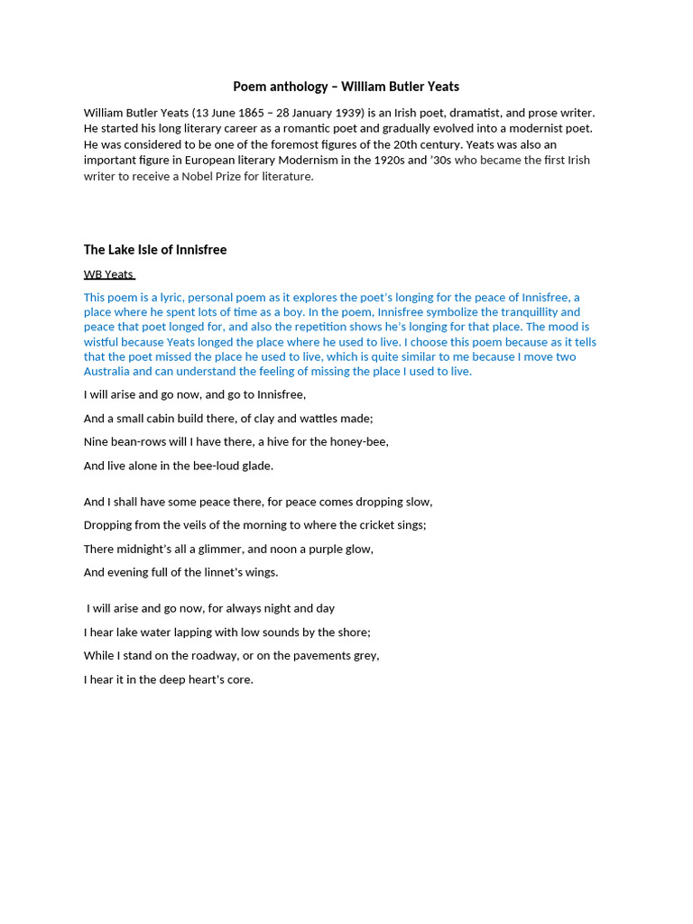 Poem anthology | PDF | W. B. Yeats | Poetry