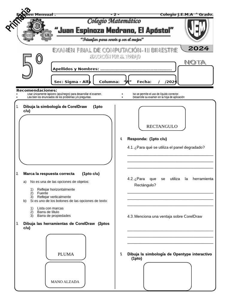 EXAMEN FINAL_5TO PRIM_A | PDF