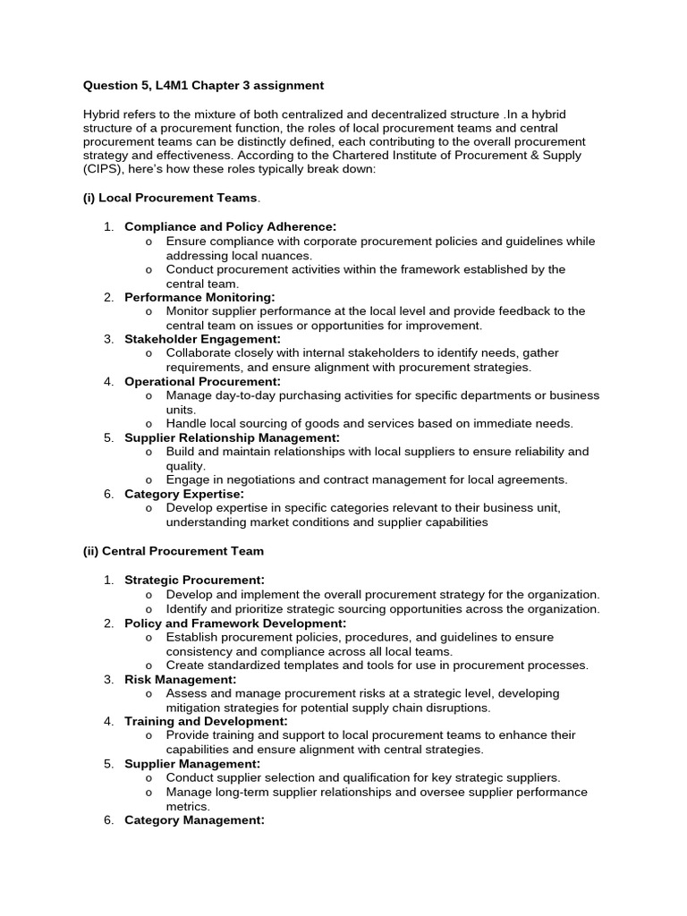 Chpt 3 Question 5 Hybrid Structure of a Procurement Function | PDF ...