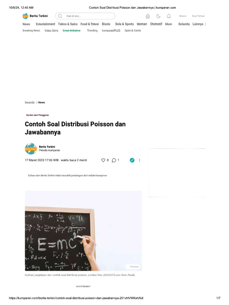 Conto Soal Distribusi Poisson Dan Jawaban | PDF