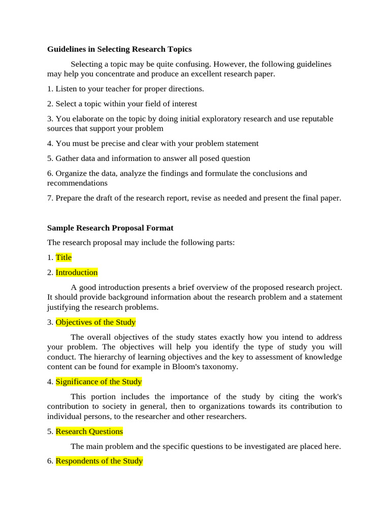 Research Topic Selection Guidelines | PDF | Data Analysis | Sampling (Statistics)